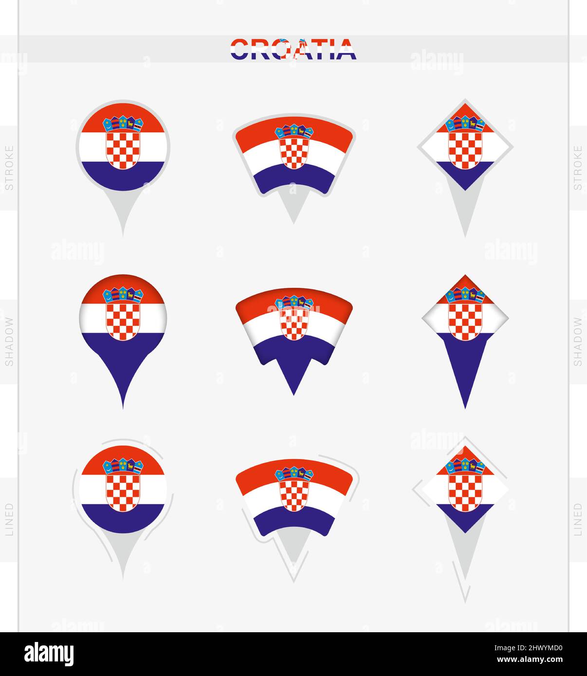 Croatia flag, set of location pin icons of Croatia flag. Vector ...