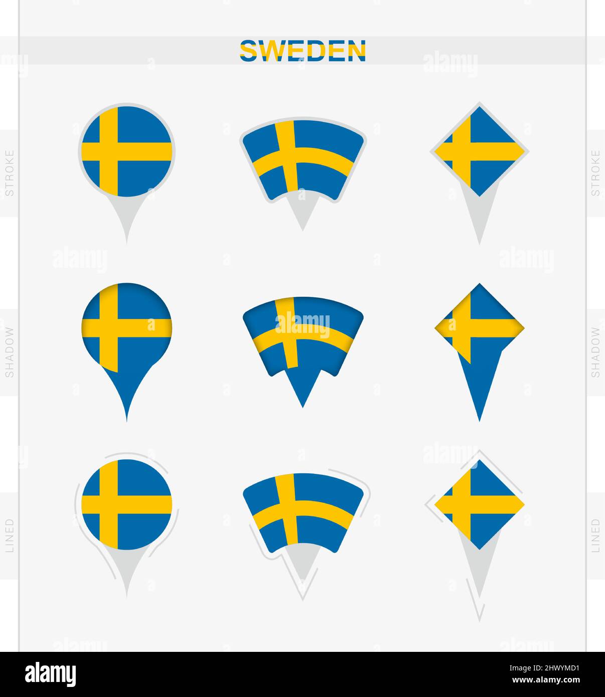 Sweden flag, set of location pin icons of Sweden flag. Vector ...