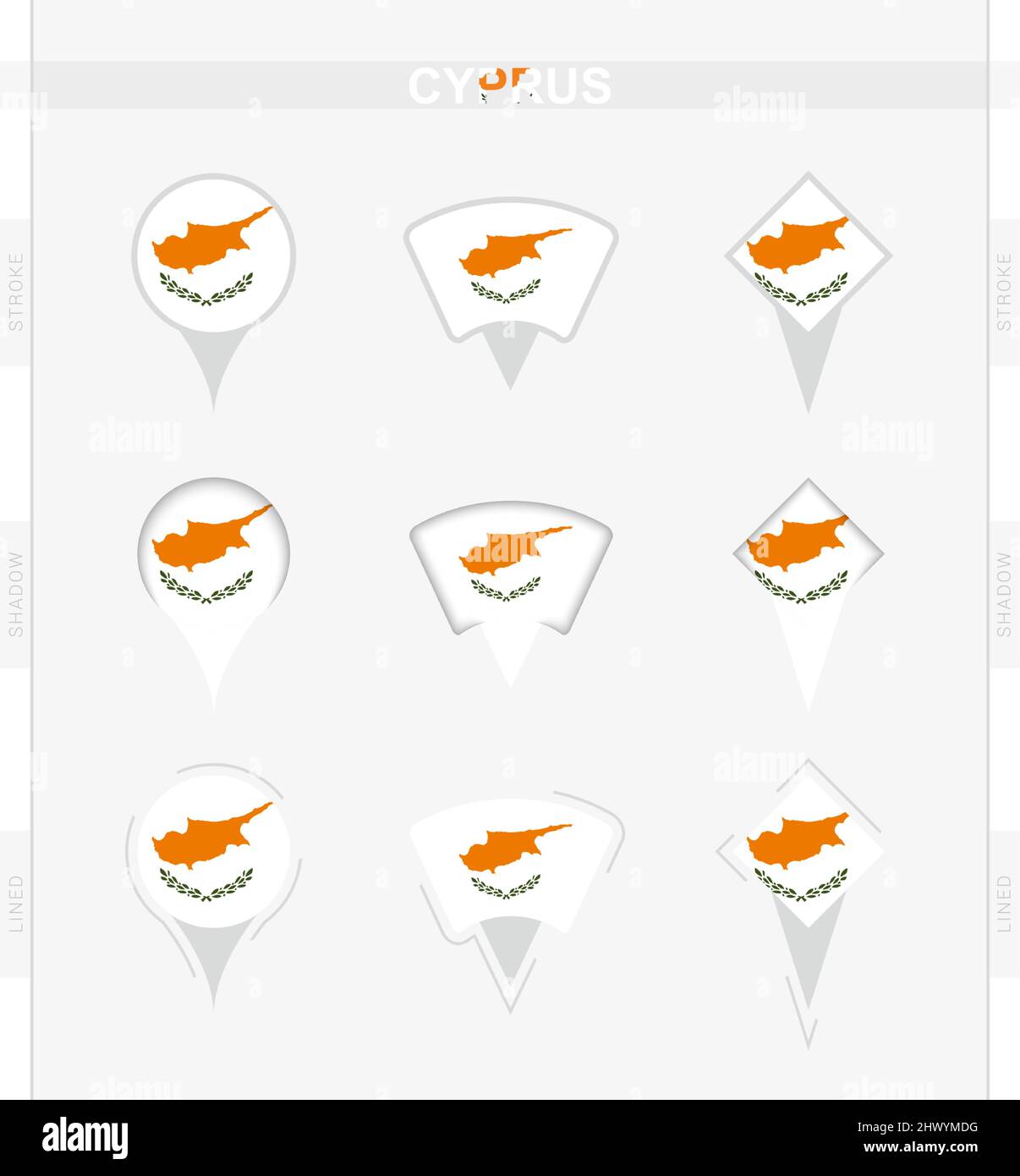 Cyprus flag, set of location pin icons of Cyprus flag. Vector ...