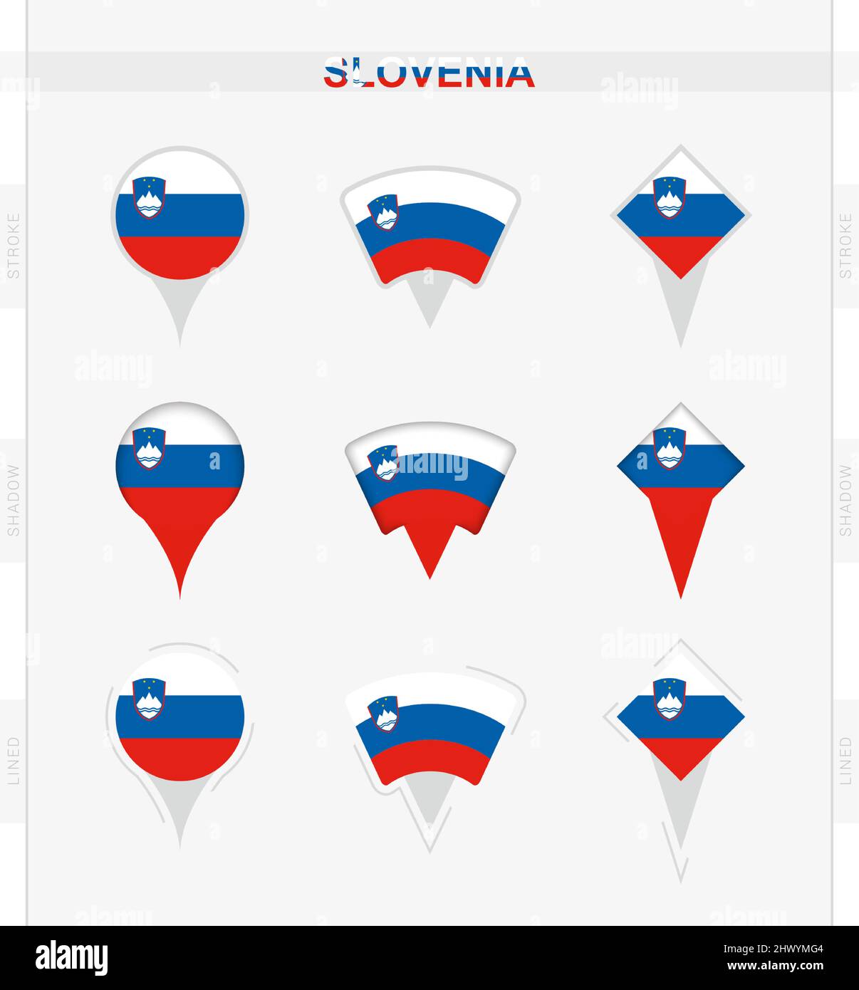 Slovenia flag, set of location pin icons of Slovenia flag. Vector ...