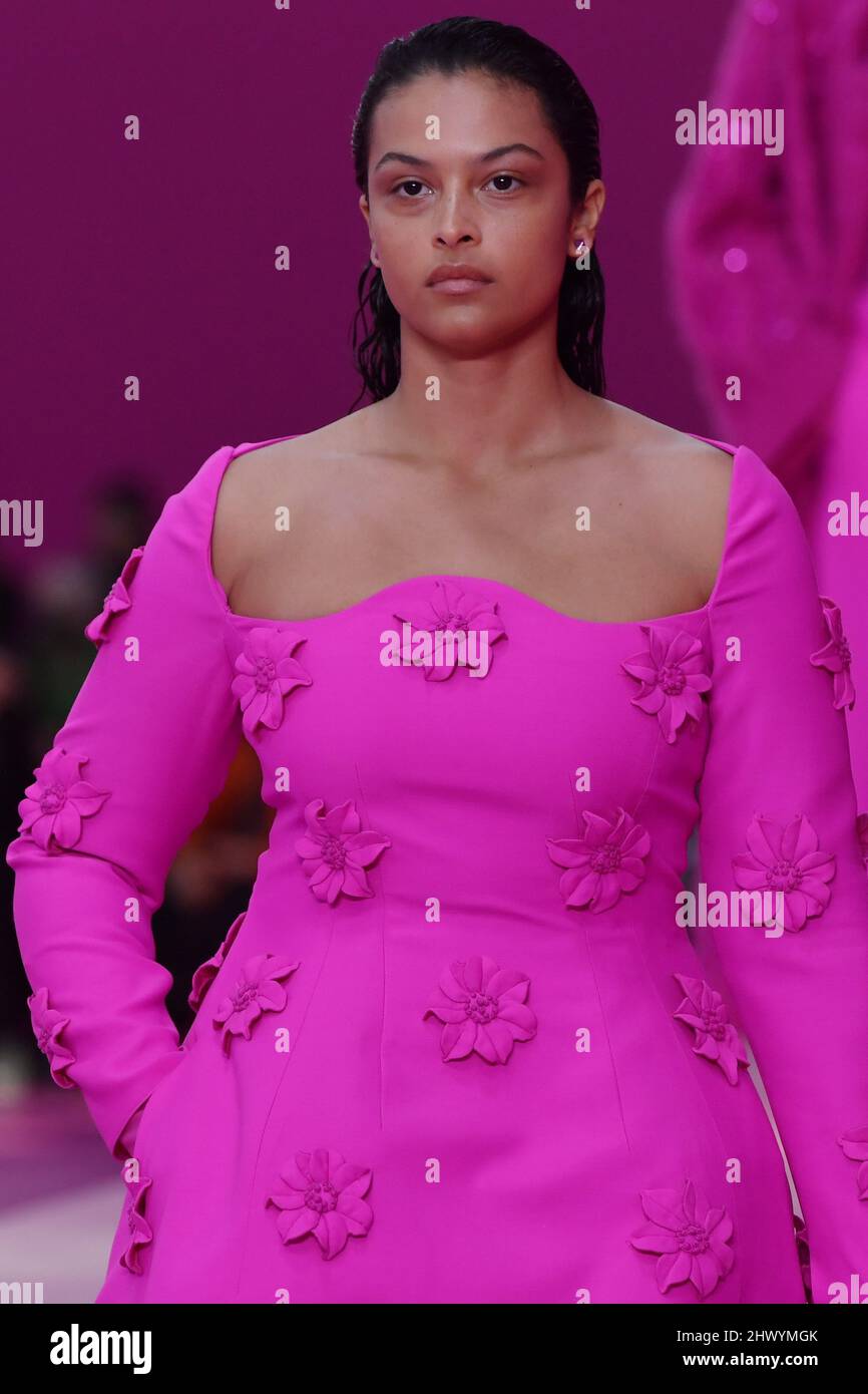 Model Devyn Garcia walks on the runway at the Valentino fashion show ...