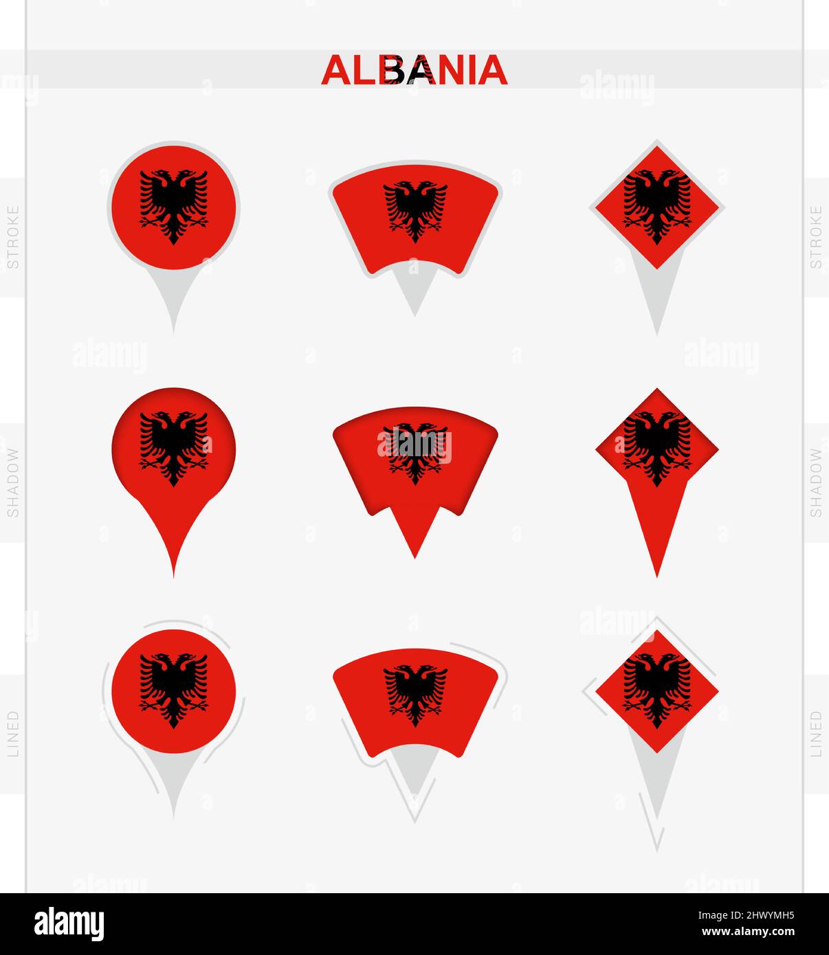 Albania flag, set of location pin icons of Albania flag. Vector ...