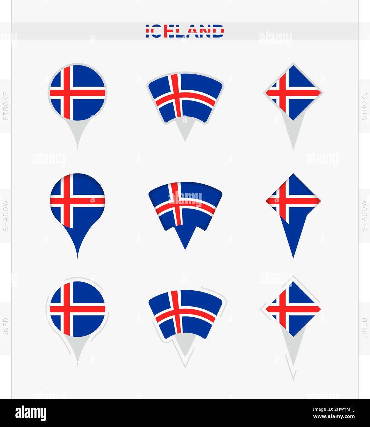 Iceland flag, set of location pin icons of Iceland flag. Vector ...