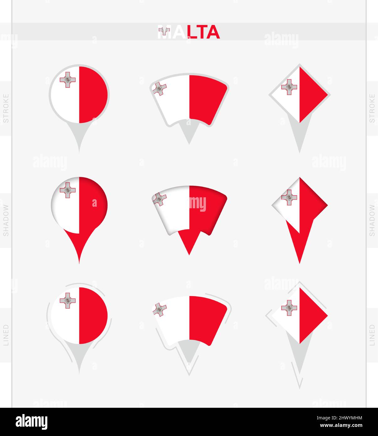 Malta Flag Set Of Location Pin Icons Of Malta Flag Vector