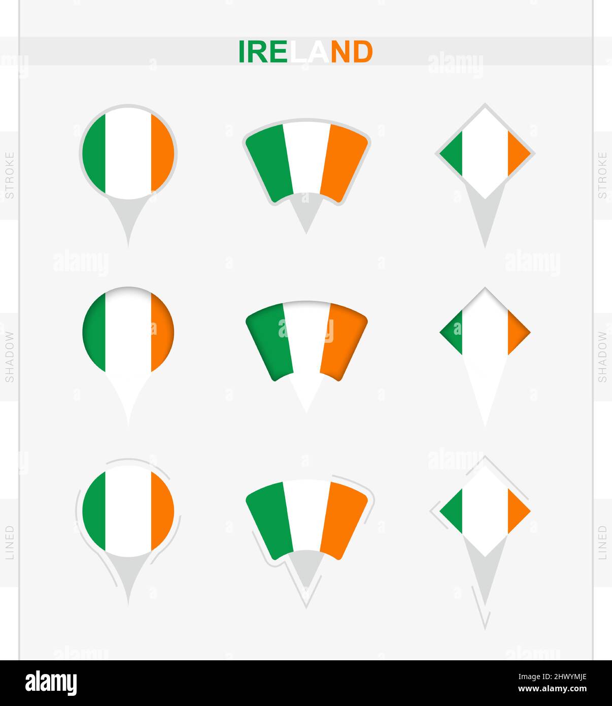 Ireland flag, set of location pin icons of Ireland flag. Vector ...