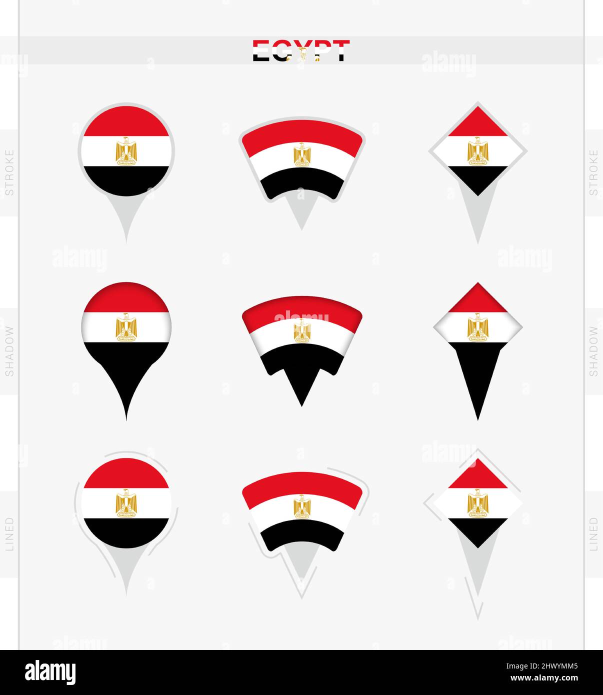 Egypt flag, set of location pin icons of Egypt flag. Vector ...