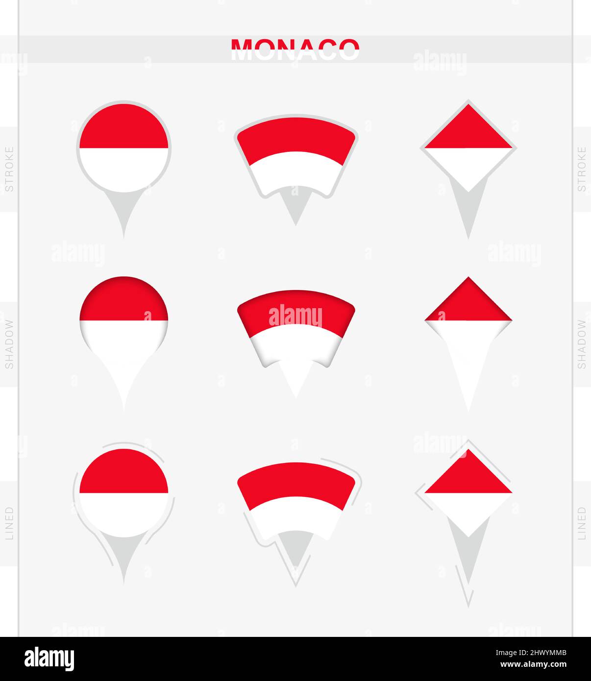 Monaco flag, set of location pin icons of Monaco flag. Vector ...