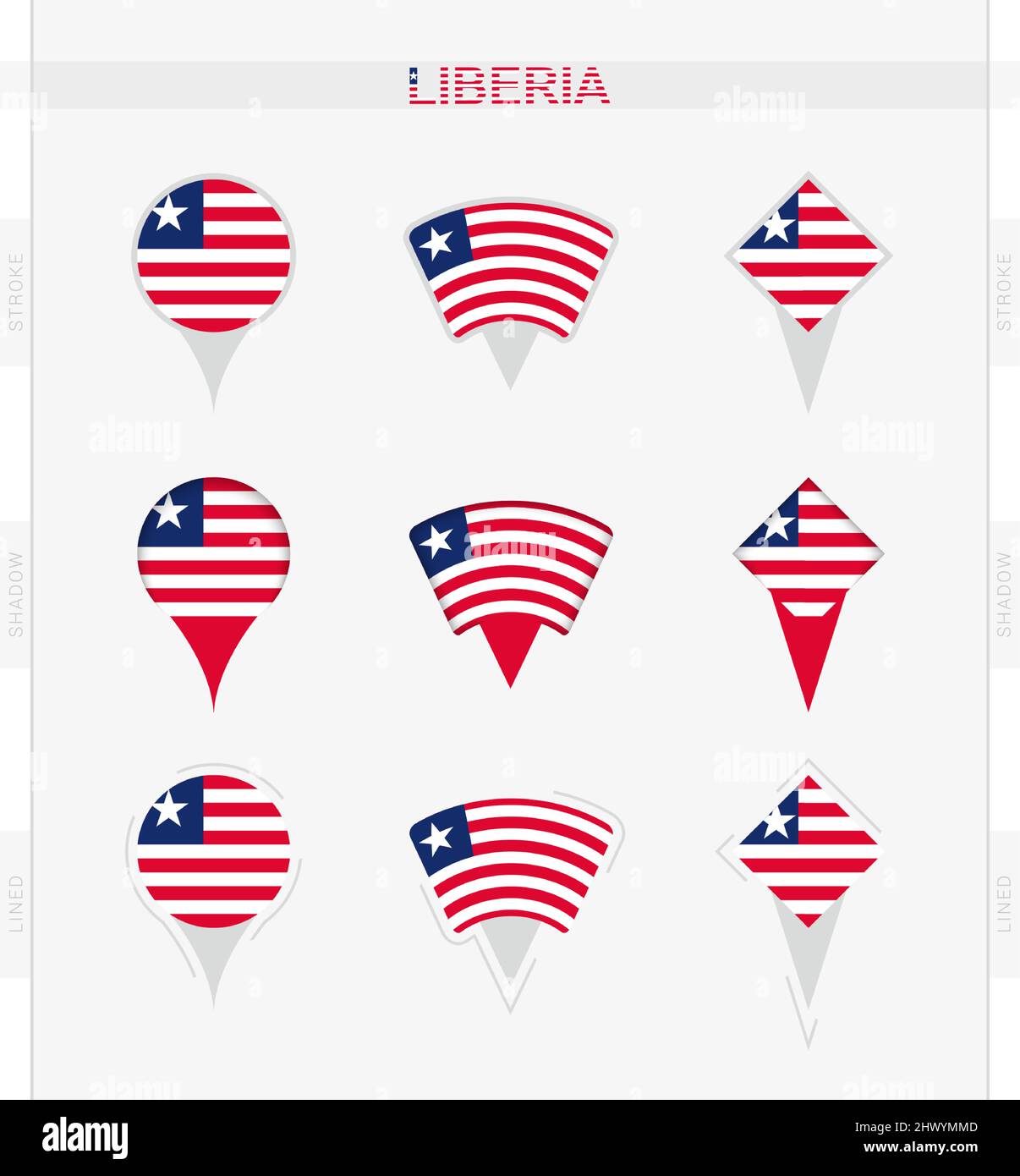 Liberia flag, set of location pin icons of Liberia flag. Vector ...