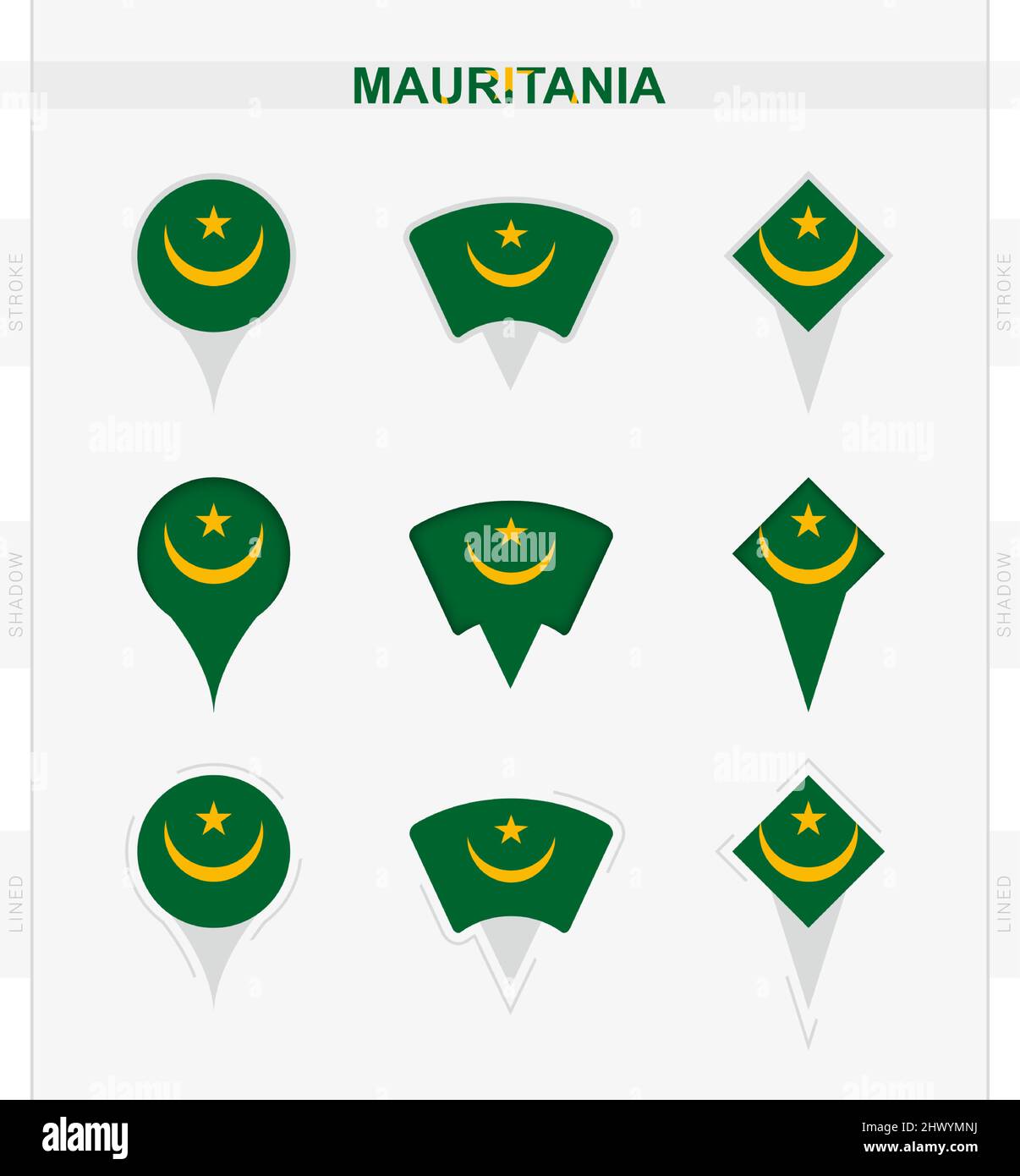 Mauritania Flag Set Of Location Pin Icons Of Mauritania Flag Vector