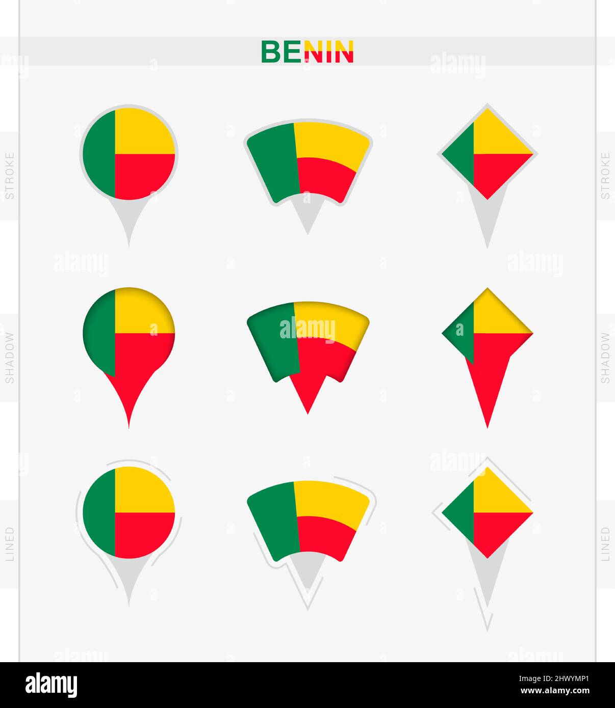 Benin Flag Set Of Location Pin Icons Of Benin Flag Vector