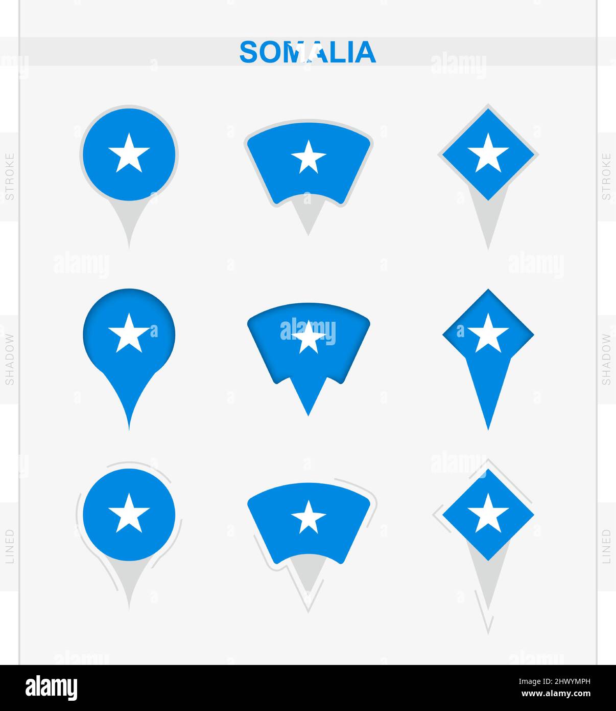 Somalia flag, set of location pin icons of Somalia flag. Vector ...