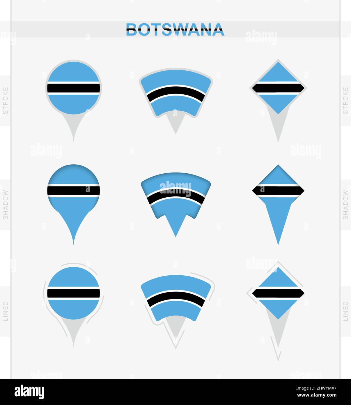 Botswana flag, set of location pin icons of Botswana flag. Vector ...