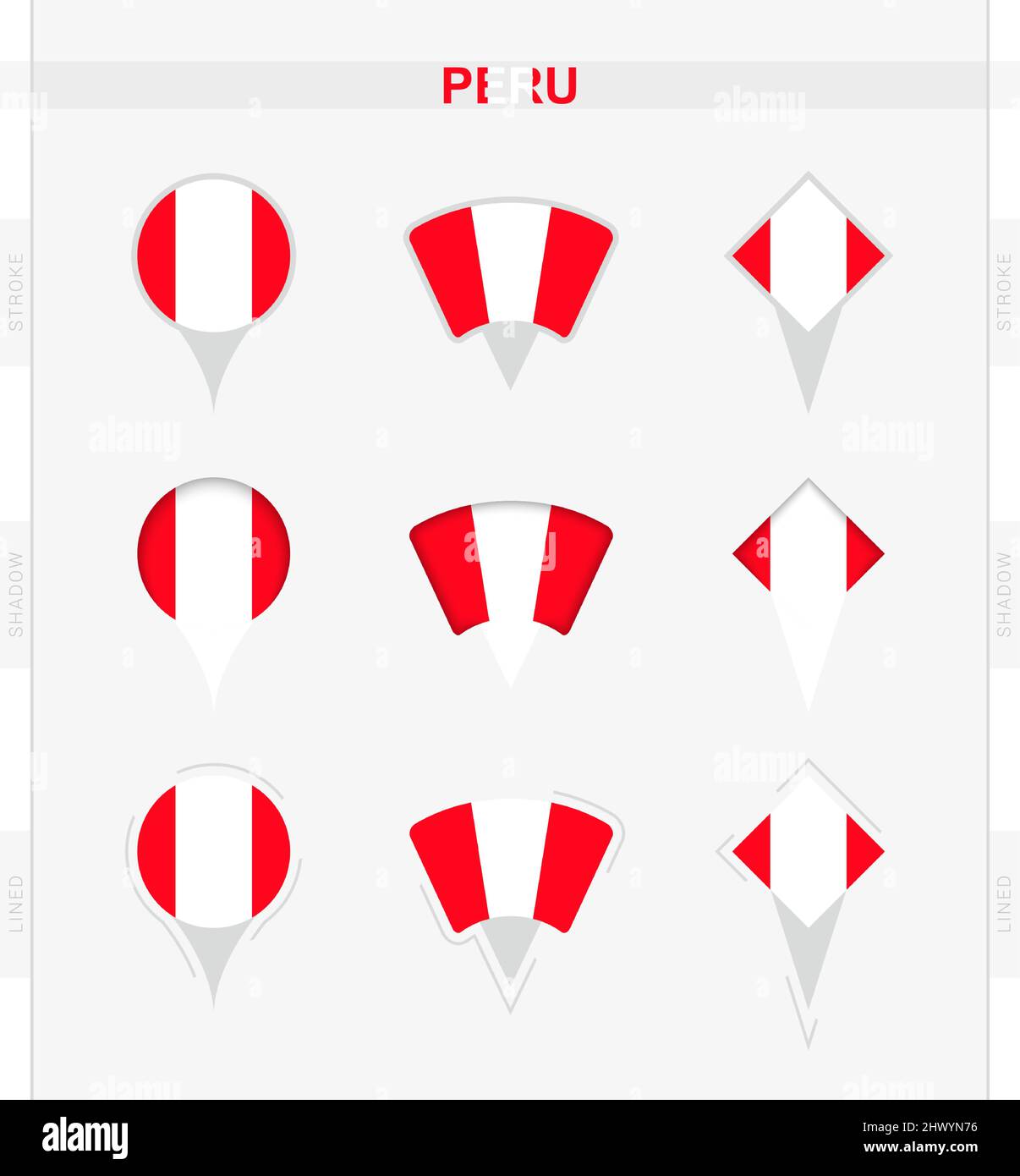 Peru flag, set of location pin icons of Peru flag. Vector illustration ...