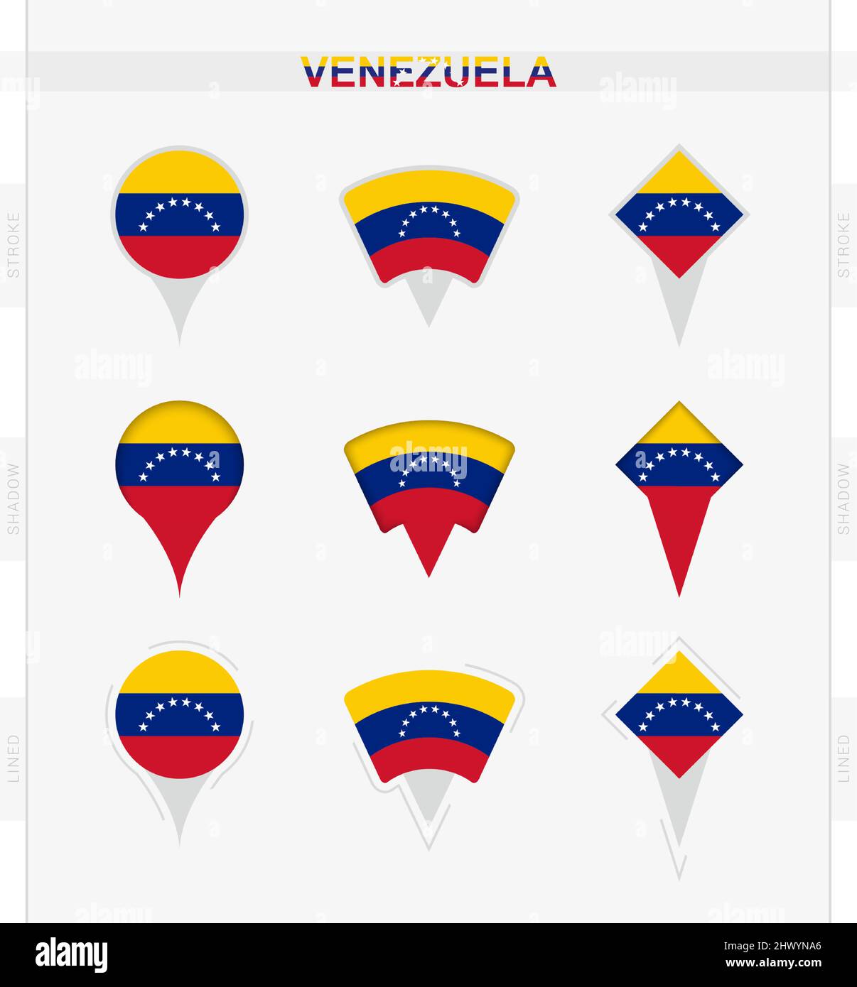 Venezuela flag, set of location pin icons of Venezuela flag. Vector ...