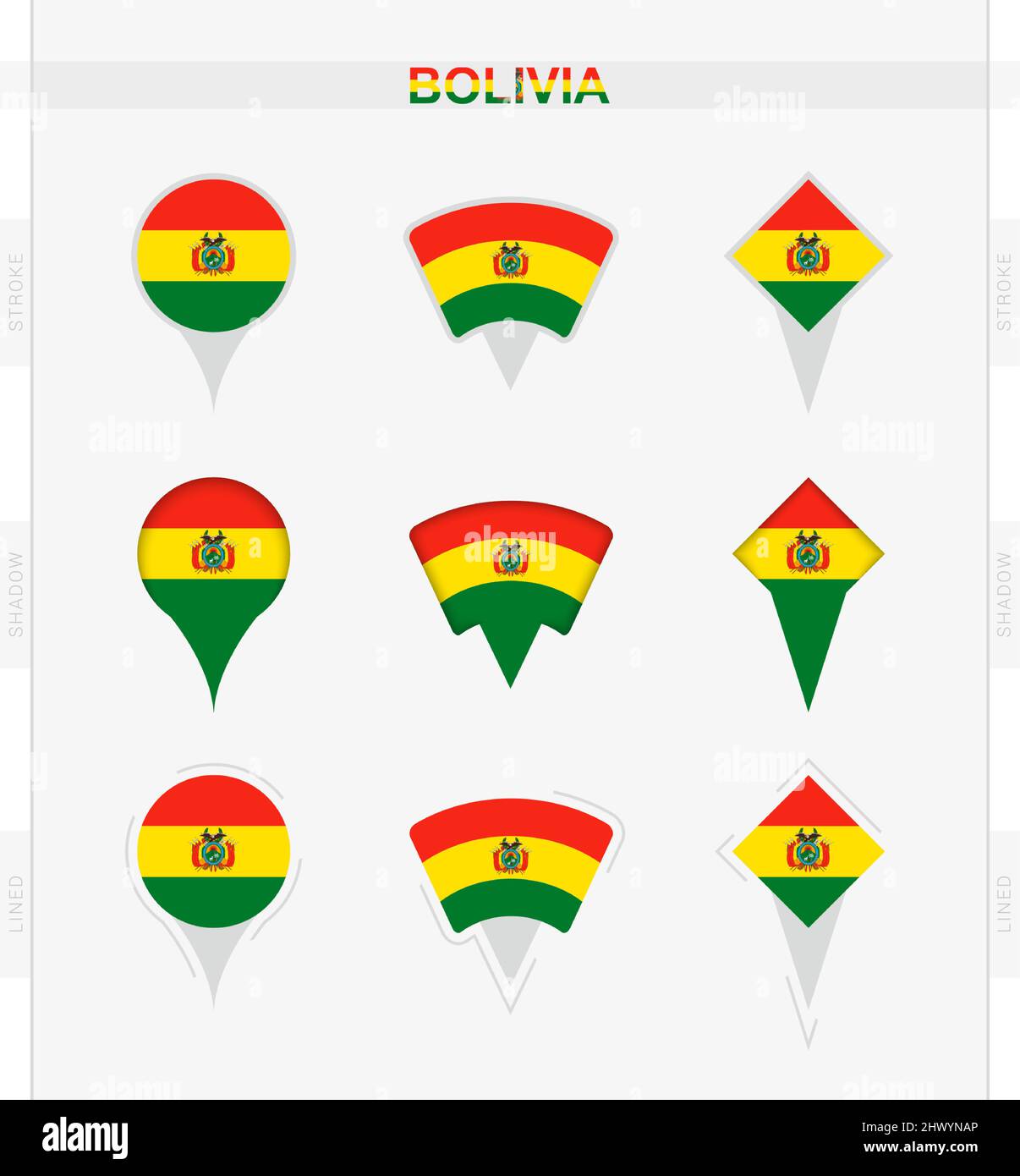 Bolivia flag, set of location pin icons of Bolivia flag. Vector ...