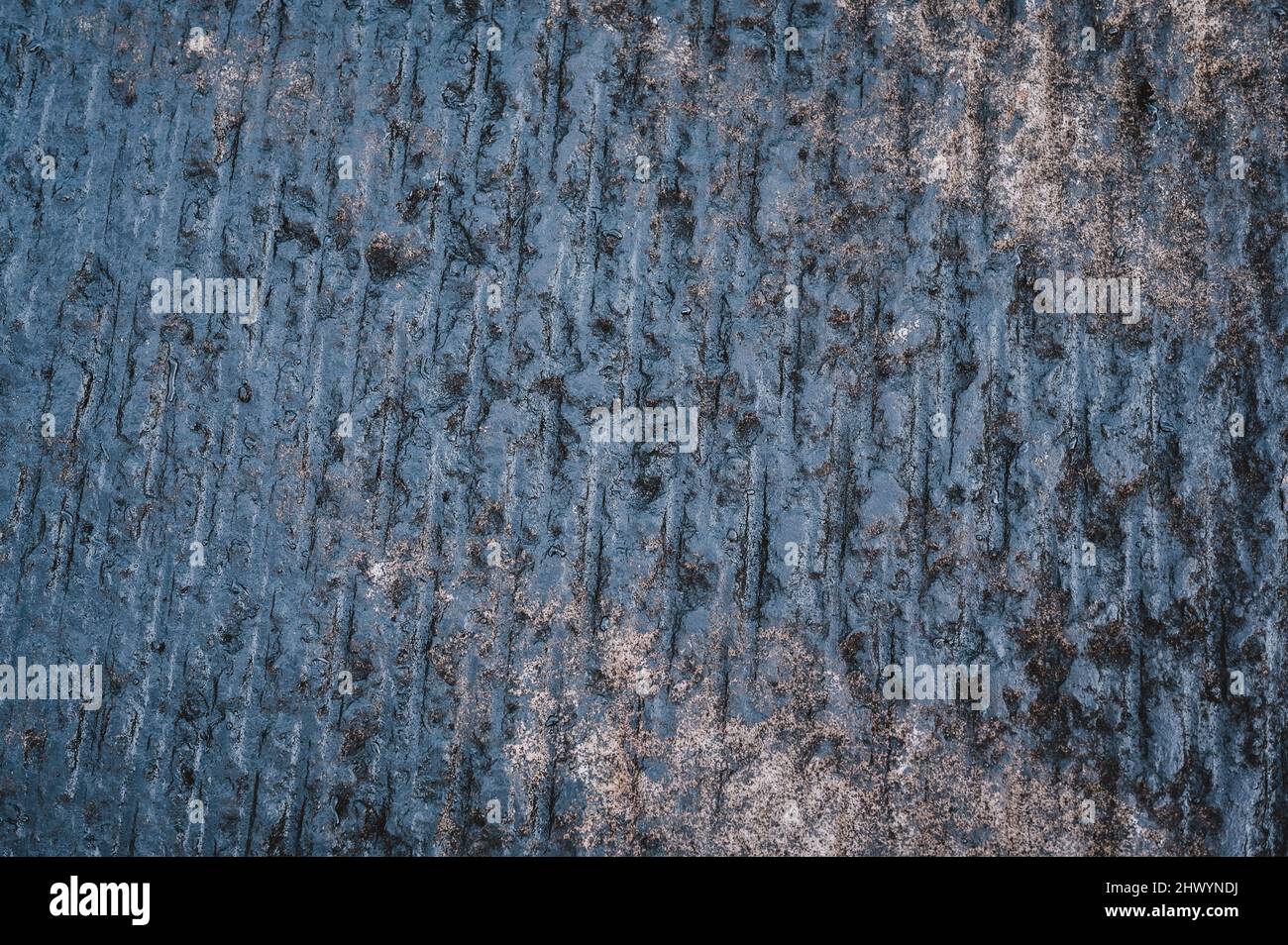 Top view of scarified and grooved concrete on a city road for overlay ...