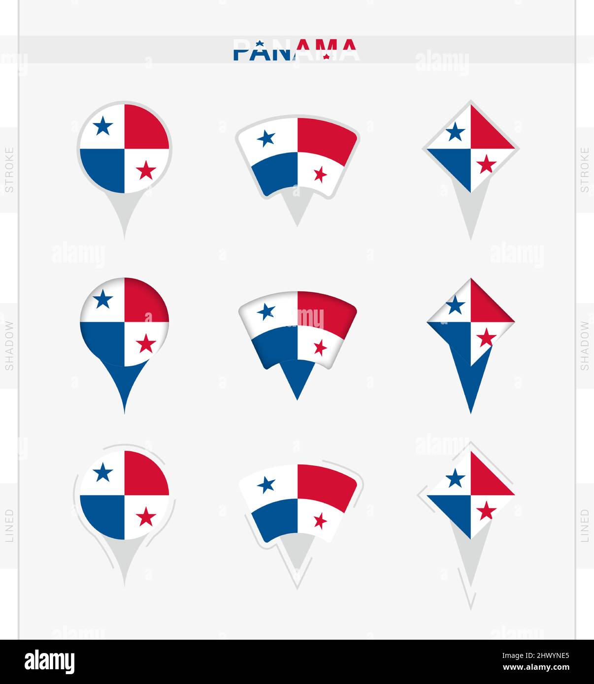 Panama flag, set of location pin icons of Panama flag. Vector ...