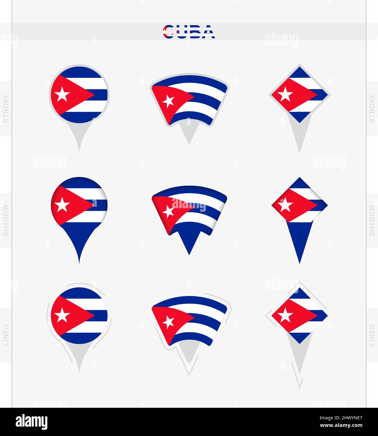 Cuba flag, set of location pin icons of Cuba flag. Vector illustration ...