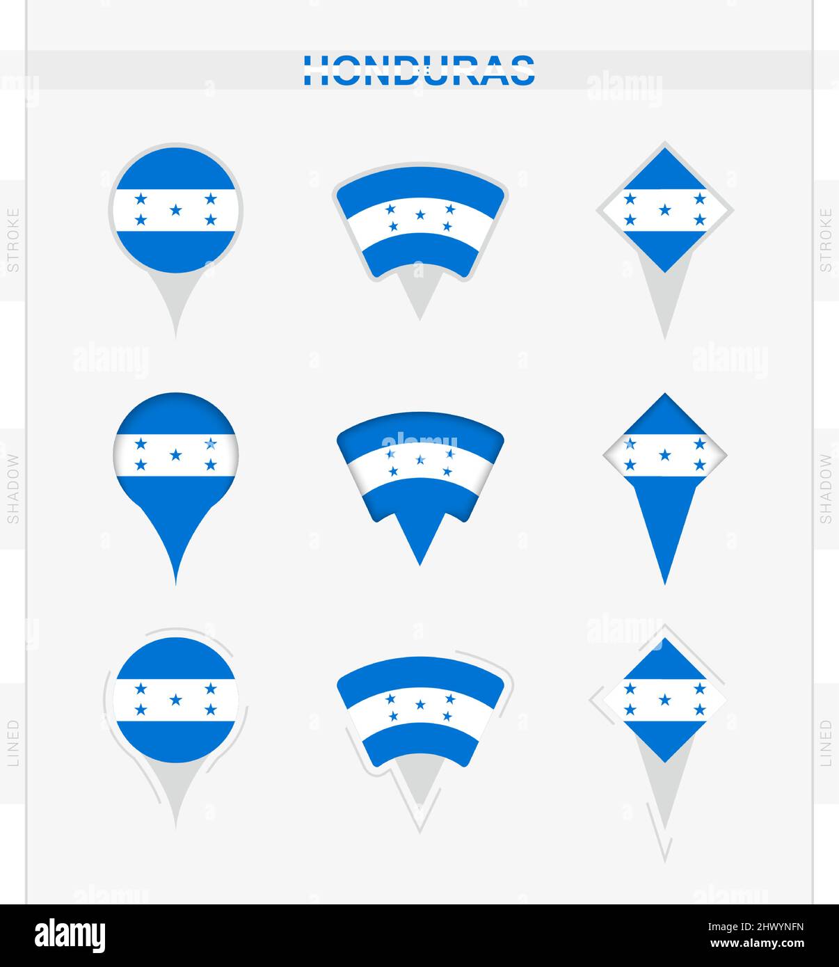 Honduras flag, set of location pin icons of Honduras flag. Vector ...