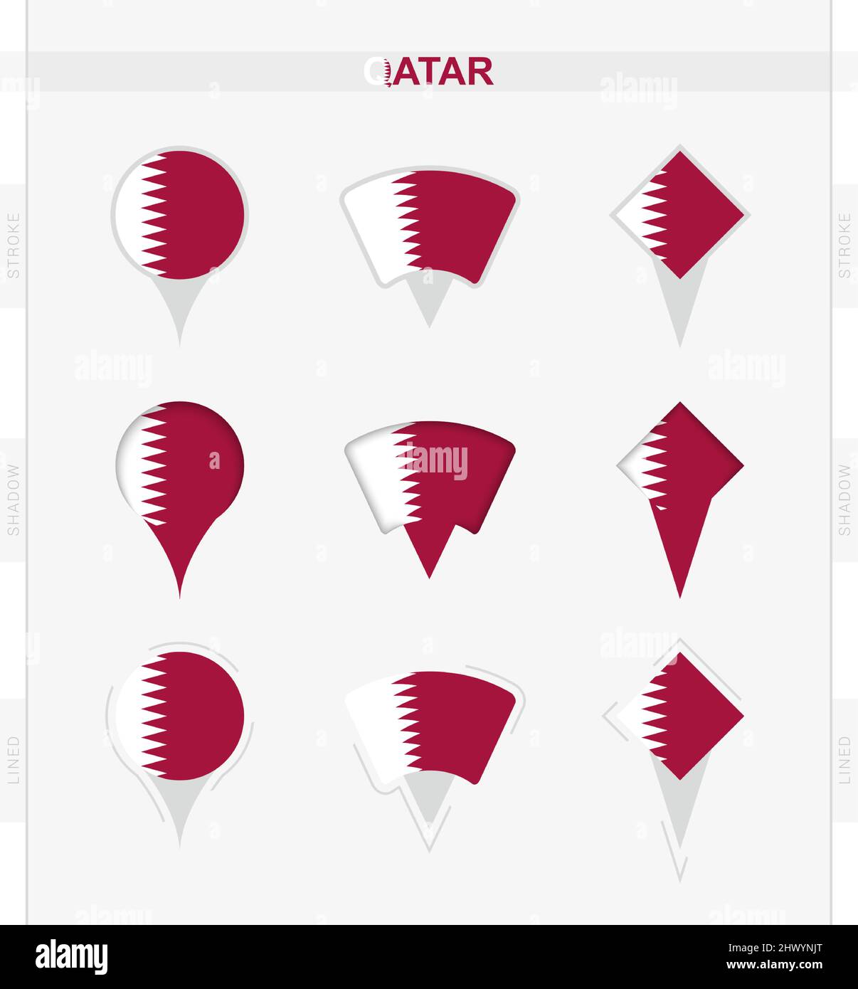 Qatar flag, set of location pin icons of Qatar flag. Vector ...