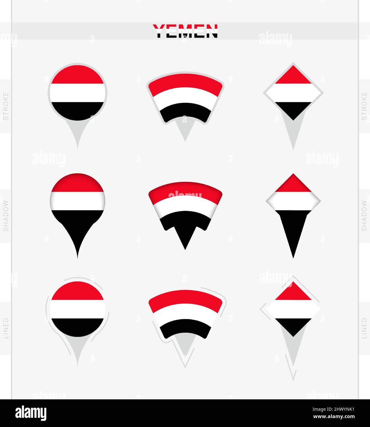 Yemen flag, set of location pin icons of Yemen flag. Vector ...