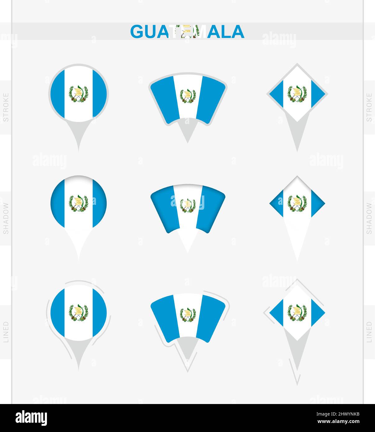 Guatemala flag, set of location pin icons of Guatemala flag. Vector ...