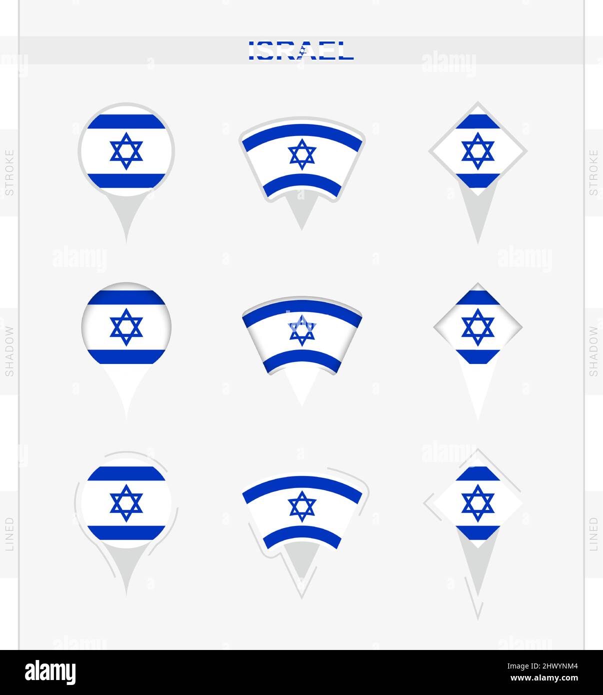 Israel flag, set of location pin icons of Israel flag. Vector ...