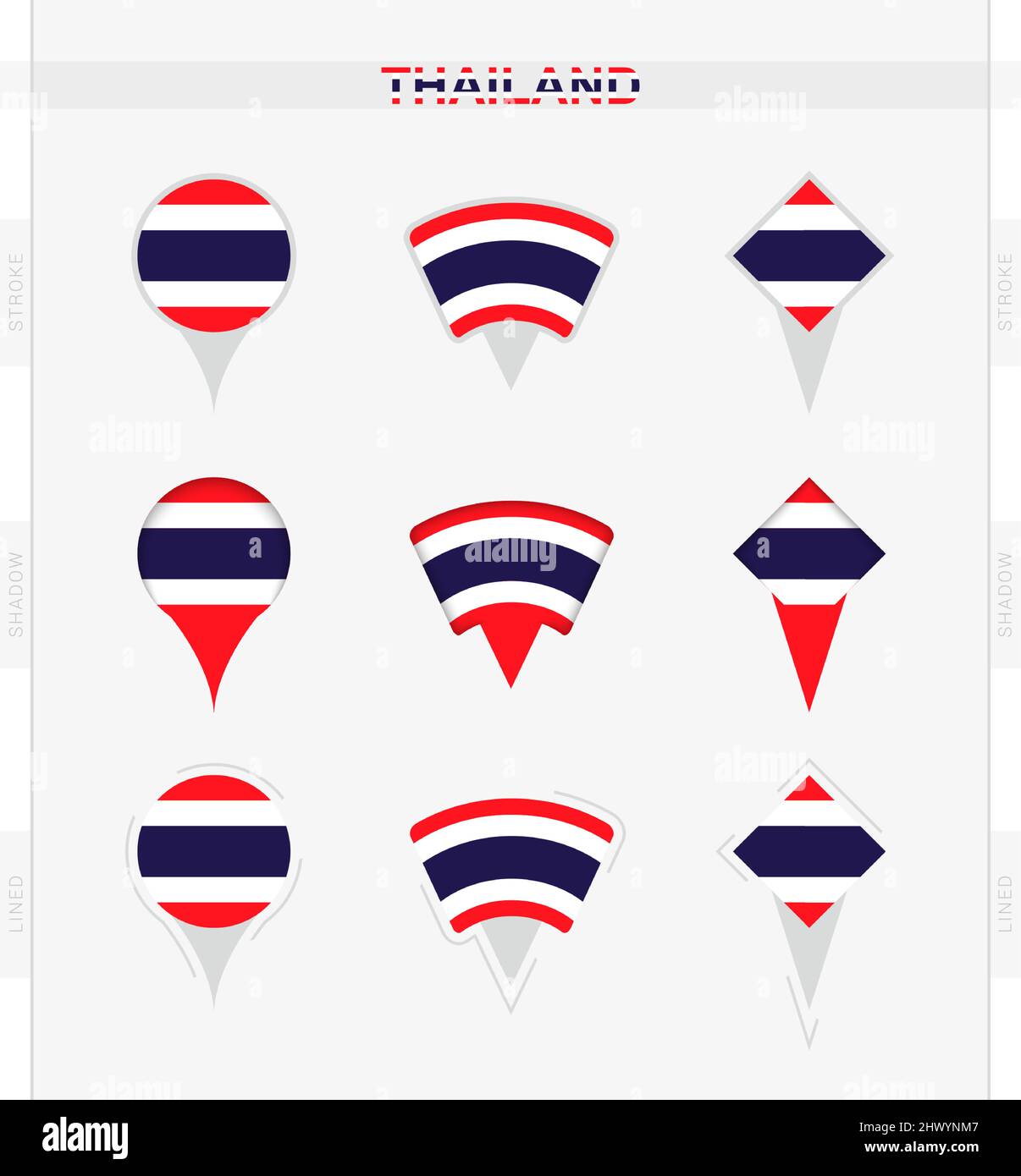 Thailand flag, set of location pin icons of Thailand flag. Vector ...