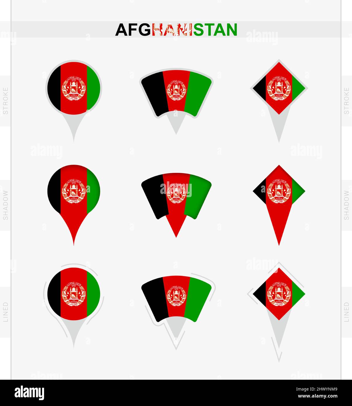 Afghanistan flag, set of location pin icons of Afghanistan flag. Vector ...
