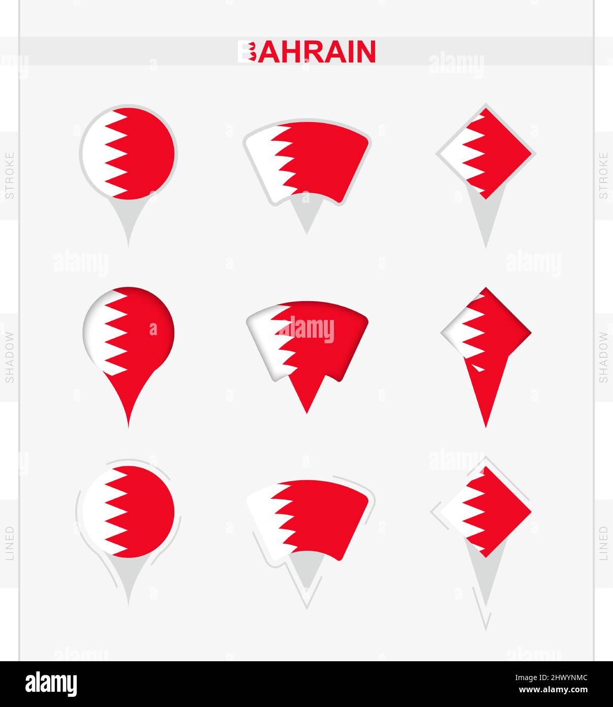 Bahrain flag, set of location pin icons of Bahrain flag. Vector ...