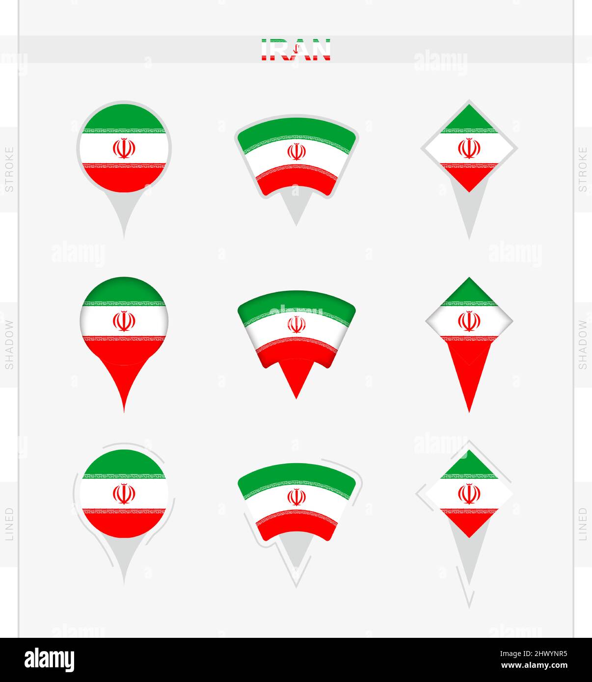Iran flag, set of location pin icons of Iran flag. Vector illustration ...