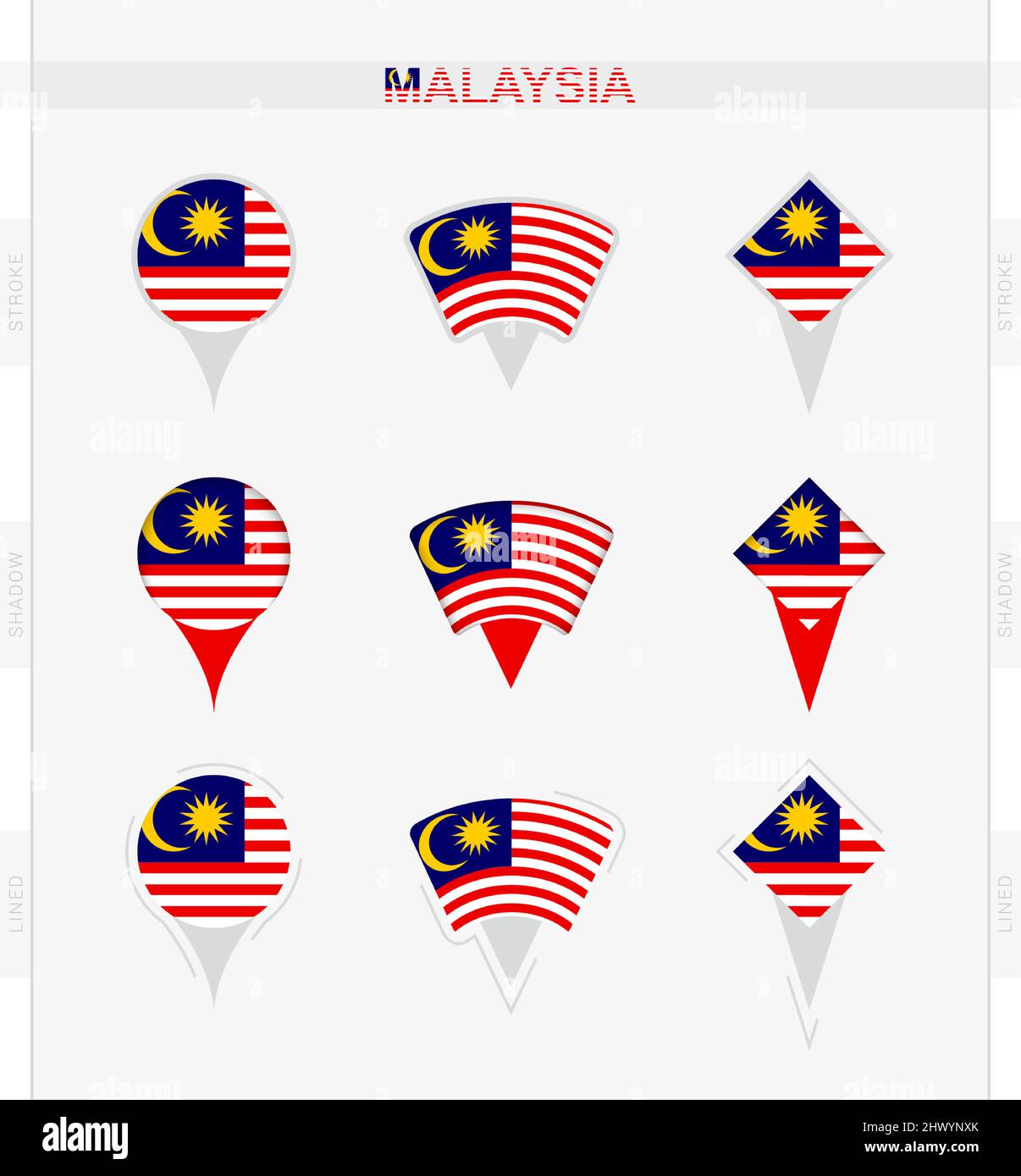 Malaysia flag, set of location pin icons of Malaysia flag. Vector ...