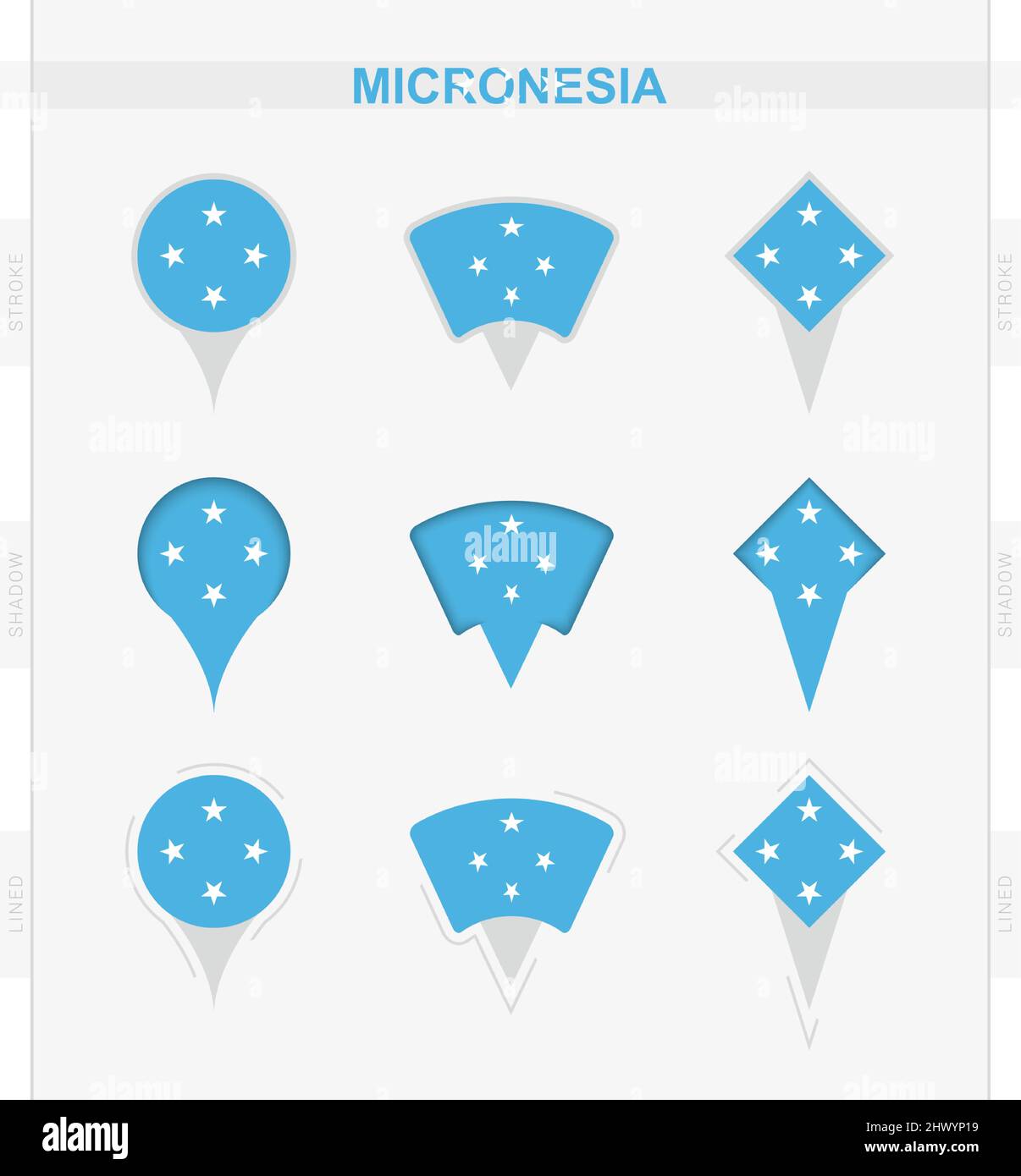 Micronesia flag, set of location pin icons of Micronesia flag. Vector ...
