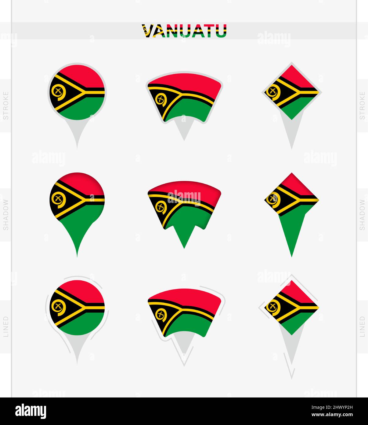 Vanuatu flag, set of location pin icons of Vanuatu flag. Vector ...