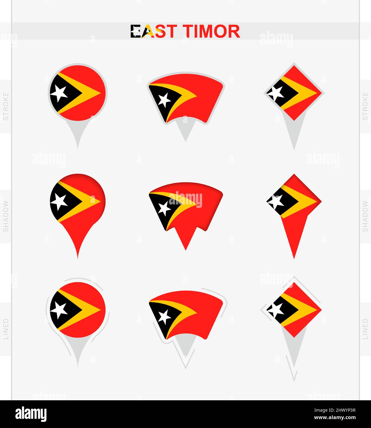East Timor flag, set of location pin icons of East Timor flag. Vector ... East Timor flag, set of location pin icons of East Timor flag. Vector ...