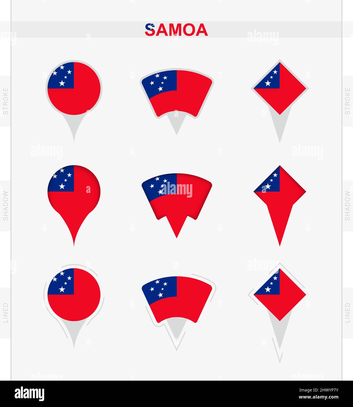 Samoa flag, set of location pin icons of Samoa flag. Vector ...