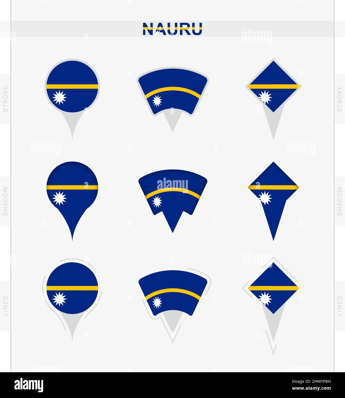 Nauru flag, set of location pin icons of Nauru flag. Vector ...