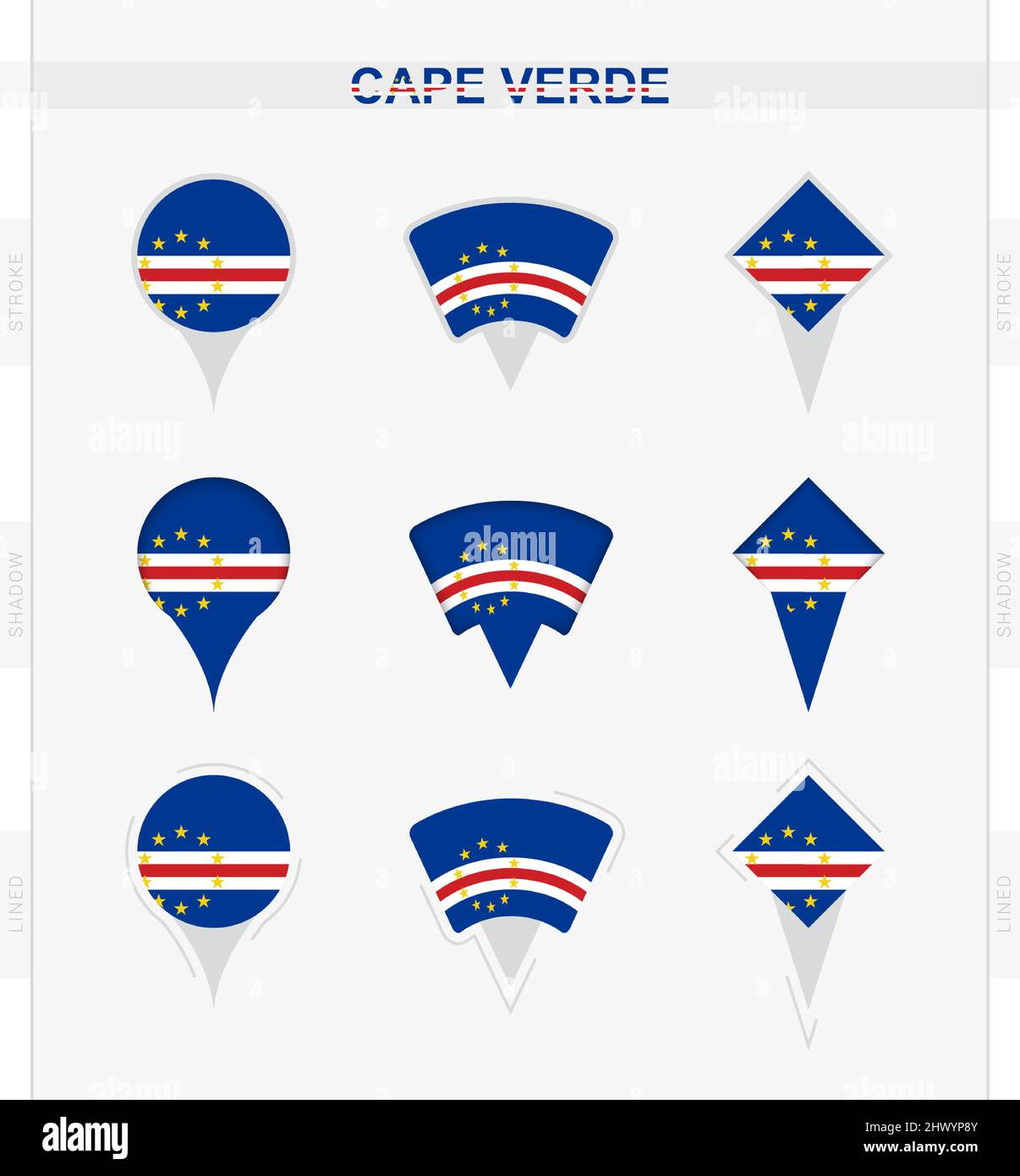 Cape Verde flag, set of location pin icons of Cape Verde flag. Vector ...