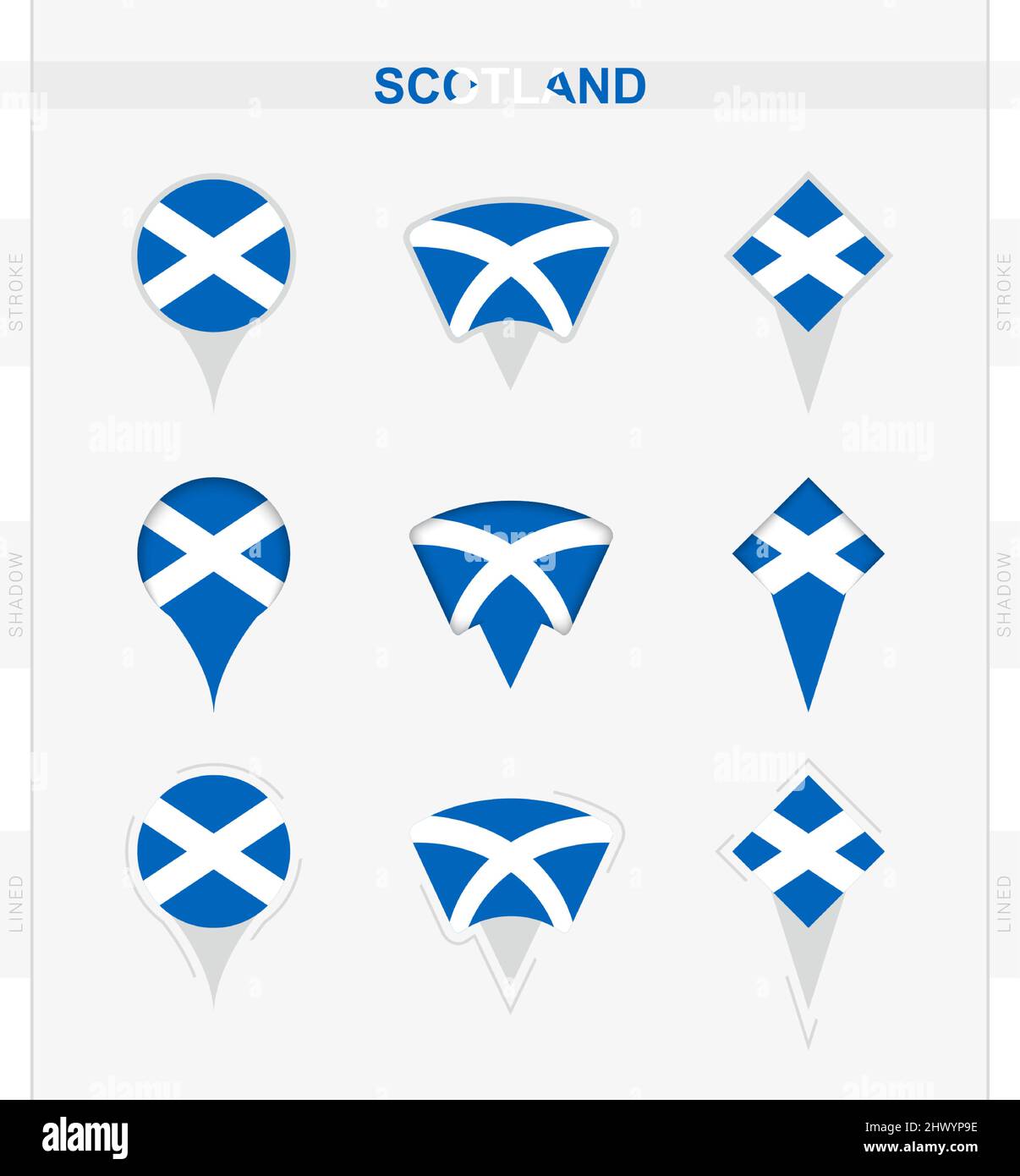 Scotland flag, set of location pin icons of Scotland flag. Vector ...