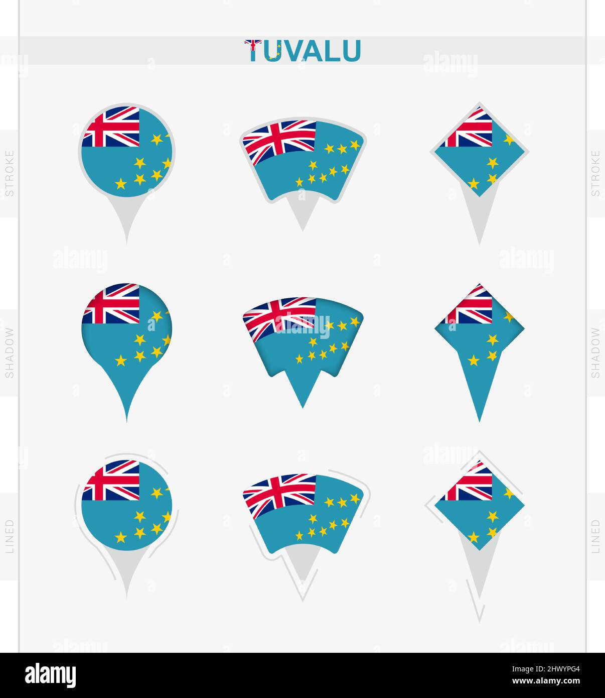 Tuvalu flag, set of location pin icons of Tuvalu flag. Vector ...