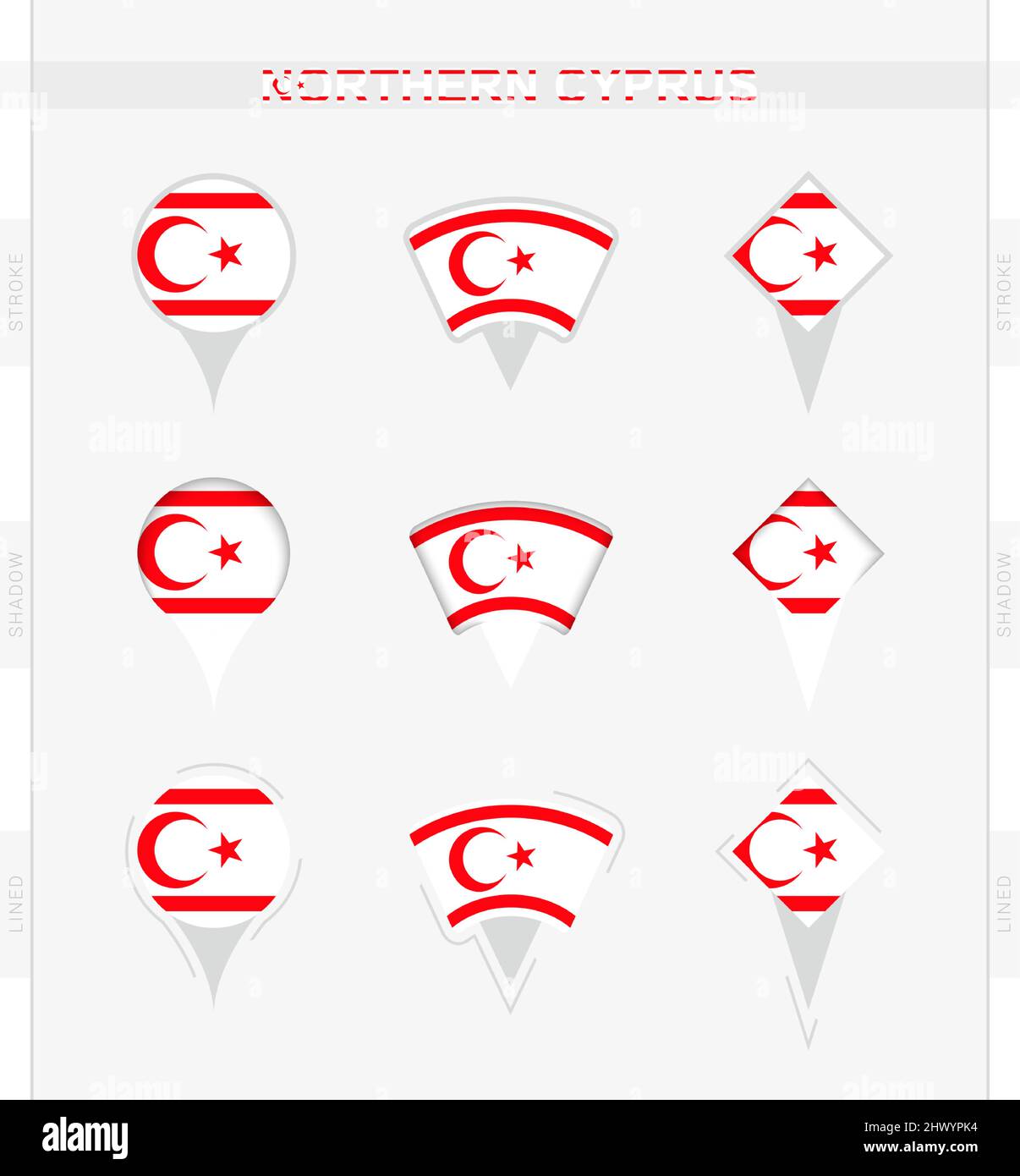 Northern Cyprus flag, set of location pin icons of Northern Cyprus flag ...