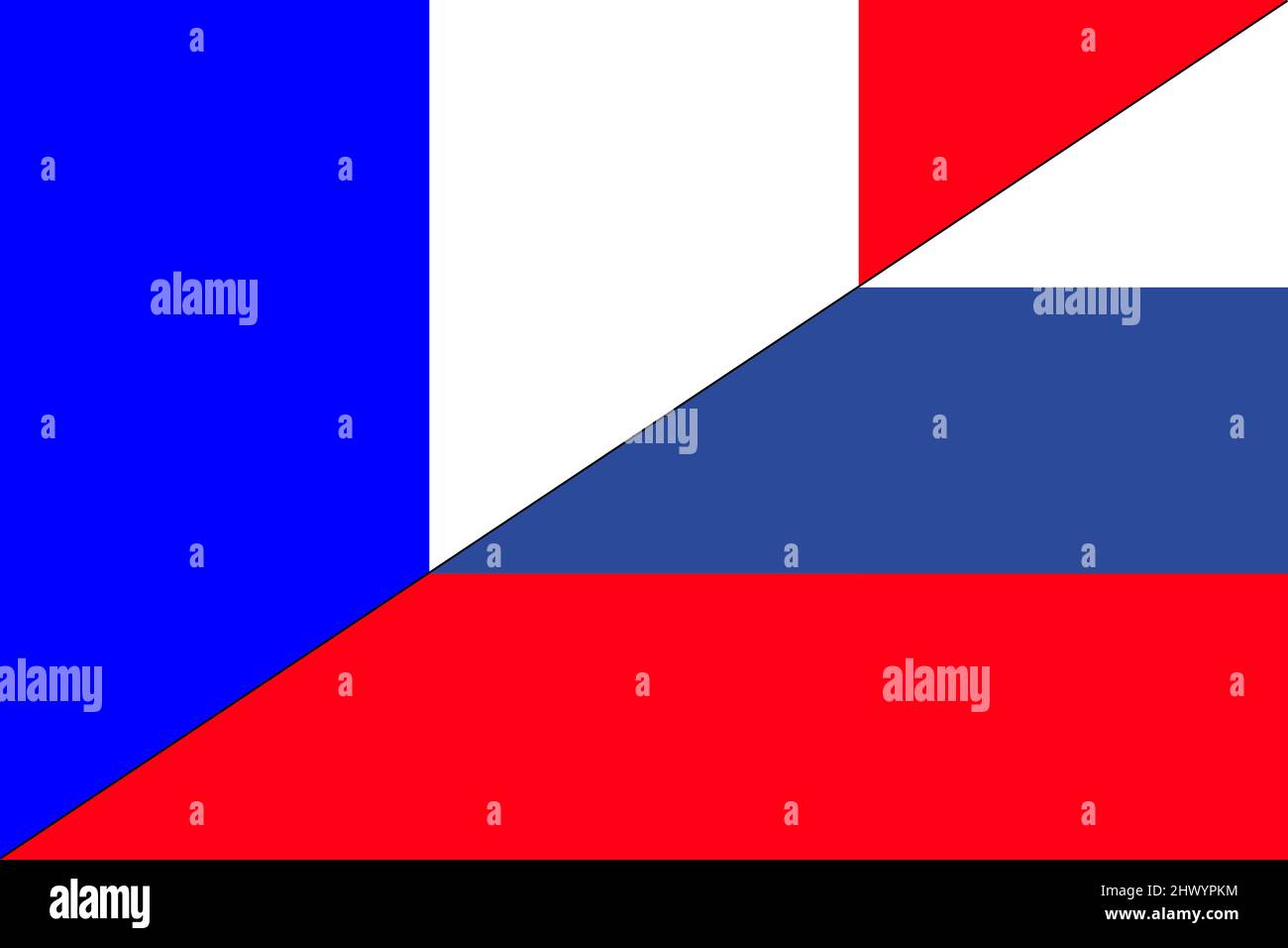 Conflict between Russia and France war concept. Russian flag and France ...