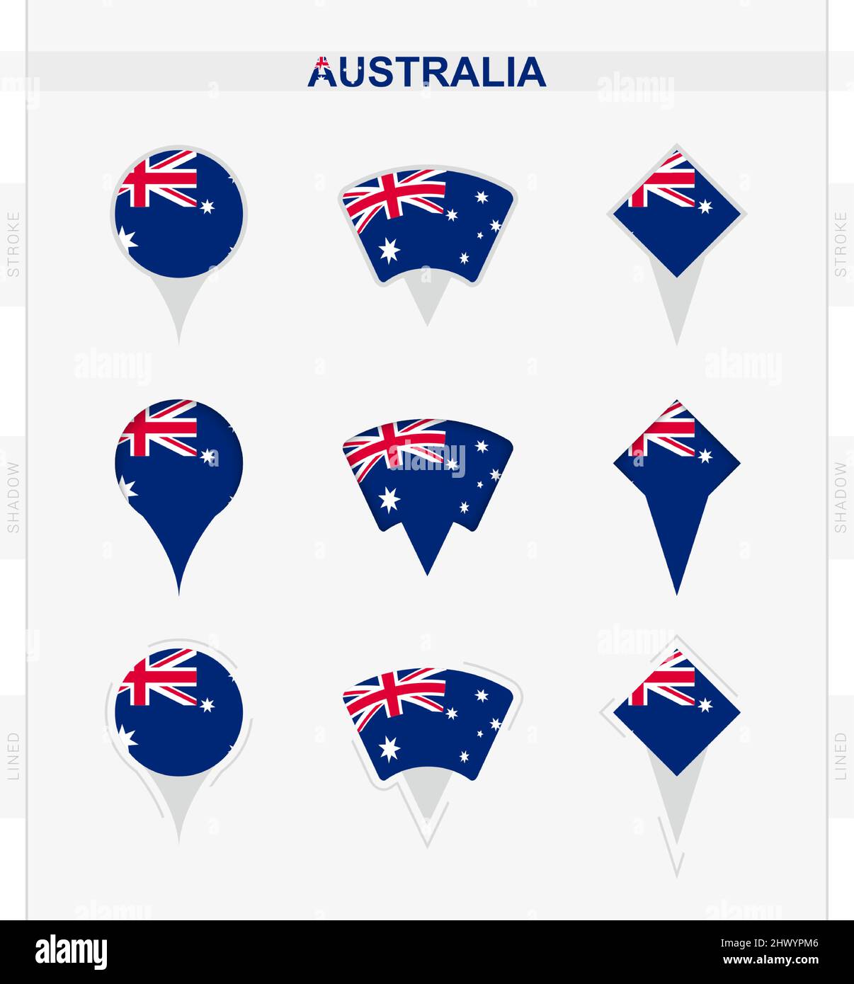 Australia flag, set of location pin icons of Australia flag. Vector ...