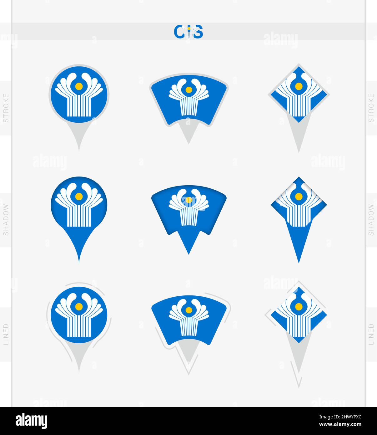 CIS flag, set of location pin icons of CIS flag. Vector illustration of ...