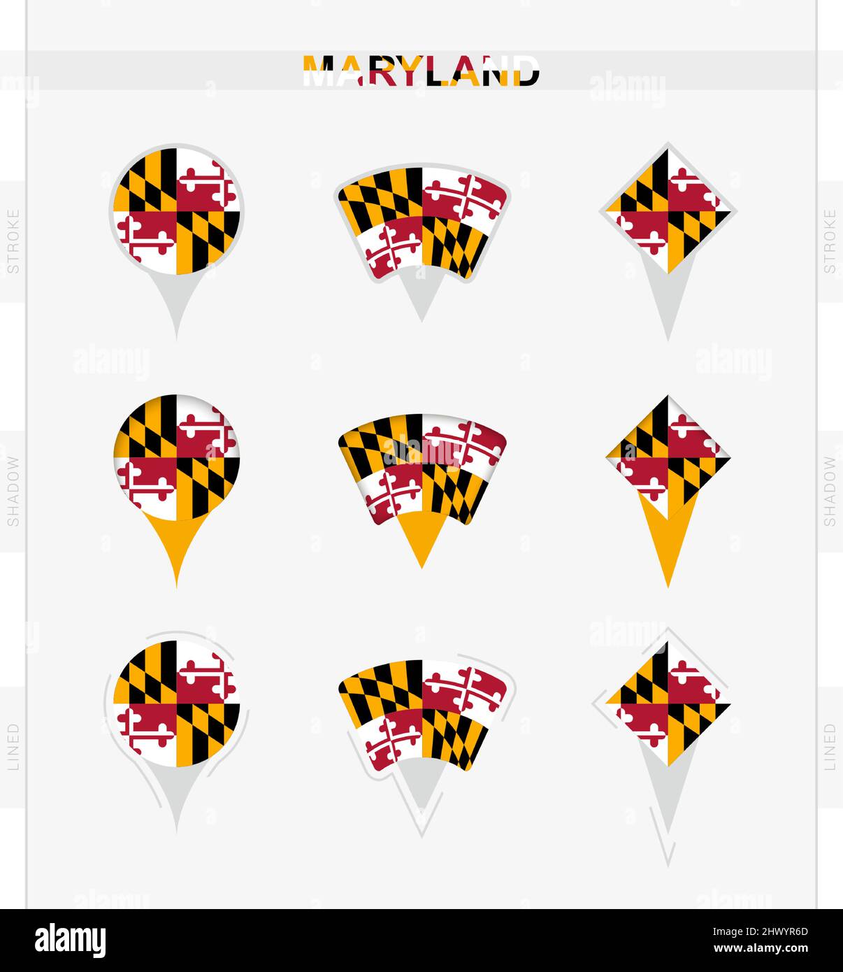 Maryland flag, set of location pin icons of Maryland flag. Vector ...