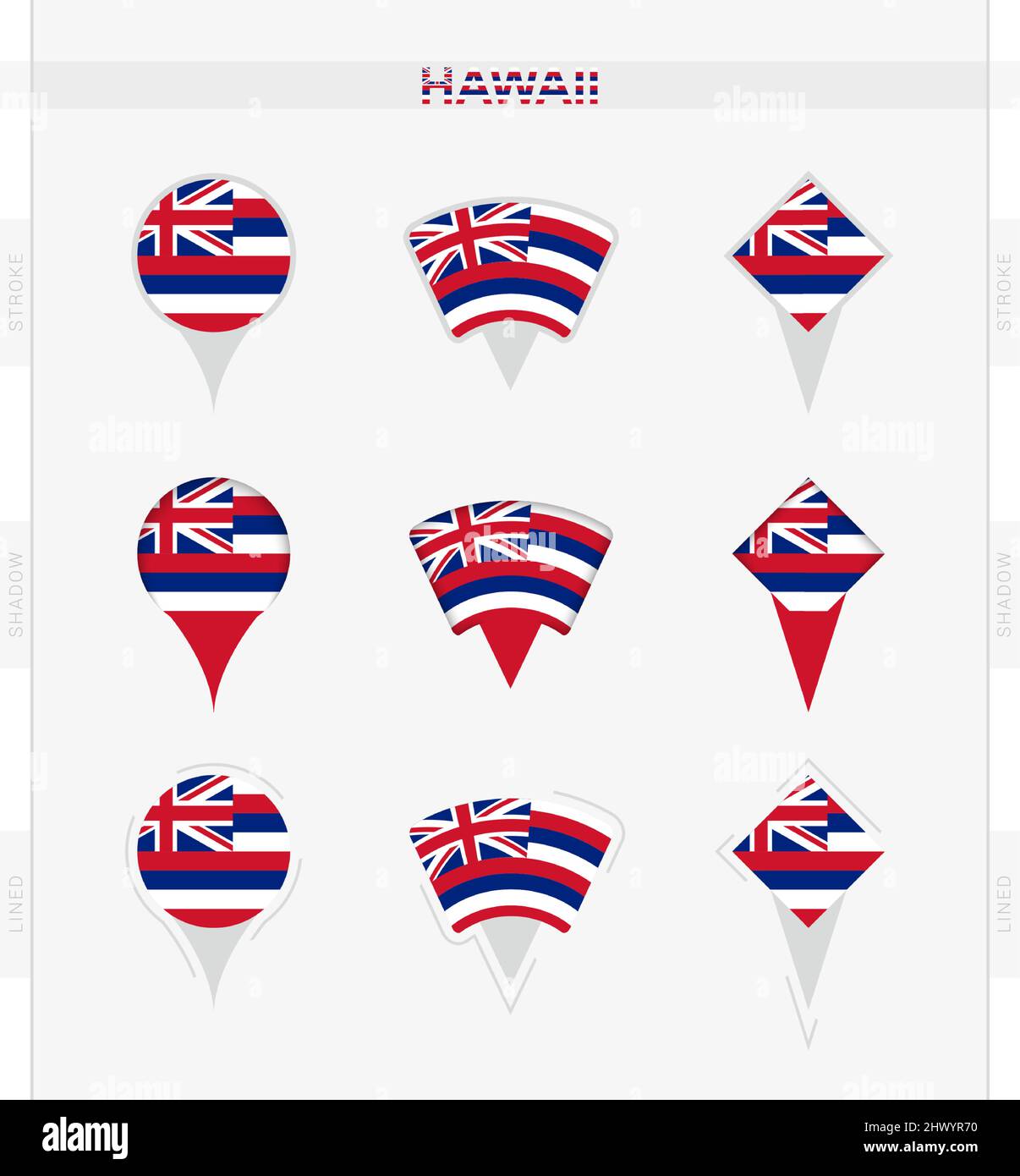 Hawaii flag, set of location pin icons of Hawaii flag. Vector ...
