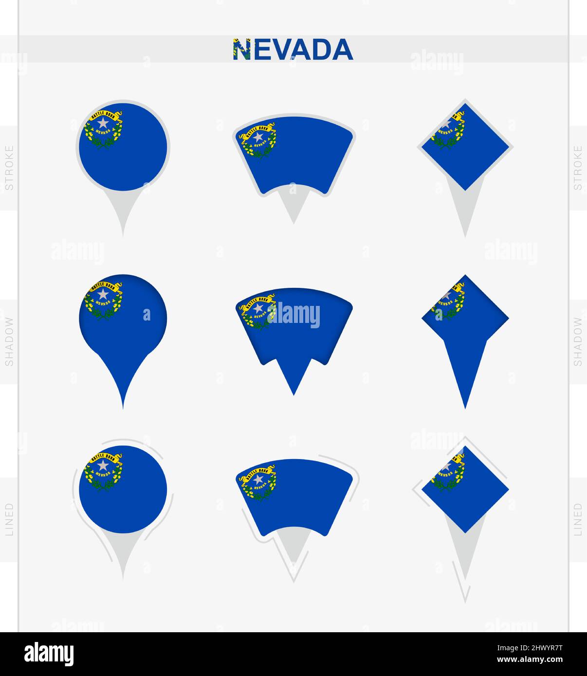 Nevada flag, set of location pin icons of Nevada flag. Vector ...
