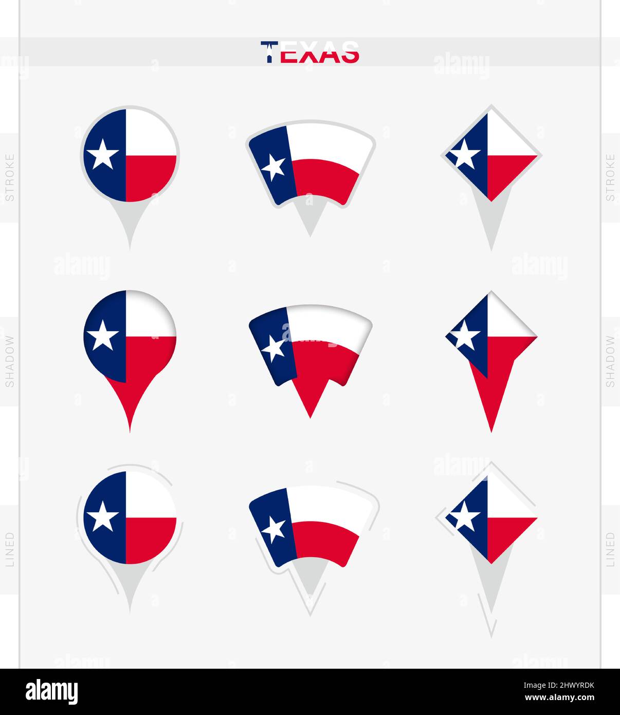 Texas flag, set of location pin icons of Texas flag. Vector ...