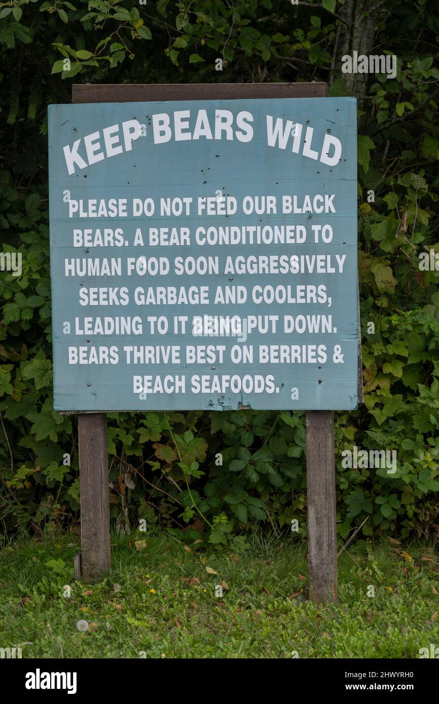 Black Bear Warning sign in Kokish, Vancouver Island, British Columbia ...