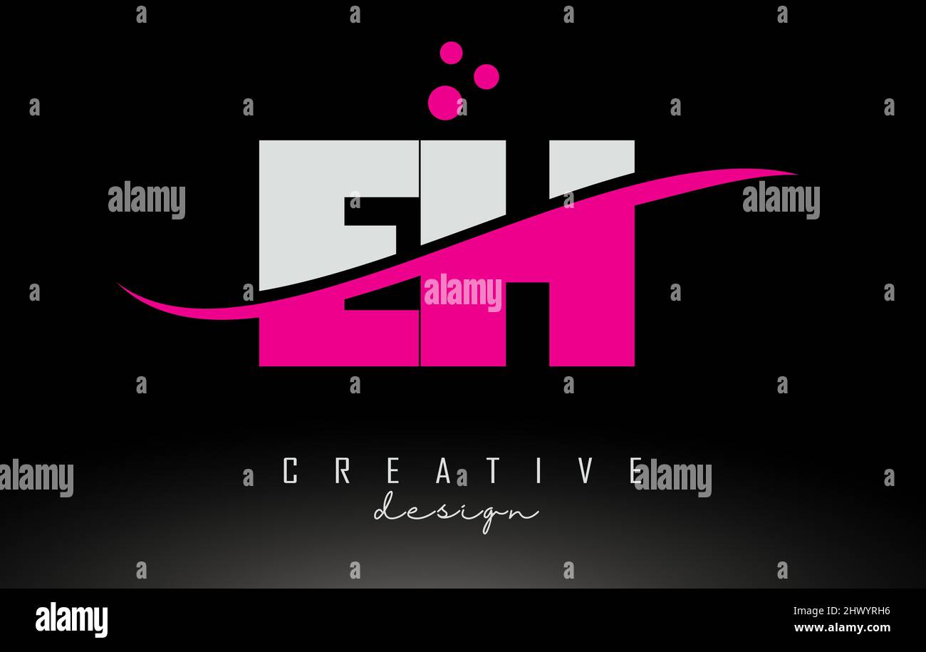 EH E H white and pink letter Logo with Swoosh and Curved Lines Stock ...